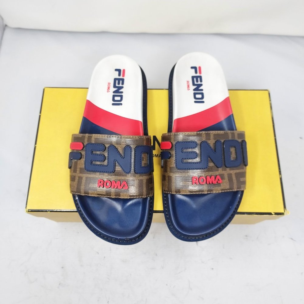 Fendi X Fila Mania Brown Logo Pool Slide Sandal - Gem